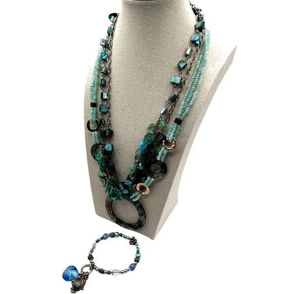 Vintage | Jewelry | Vintage Turquoise Teal Layered Necklace Bracelet ...